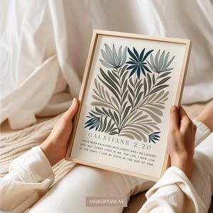 Bible Verse Floral Print Boho Abstract Flowers Wall Art Blue and Beige ...