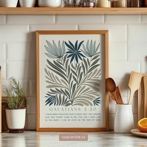 Bible Verse Floral Print Boho Abstract Flowers Wall Art Blue and Beige ...