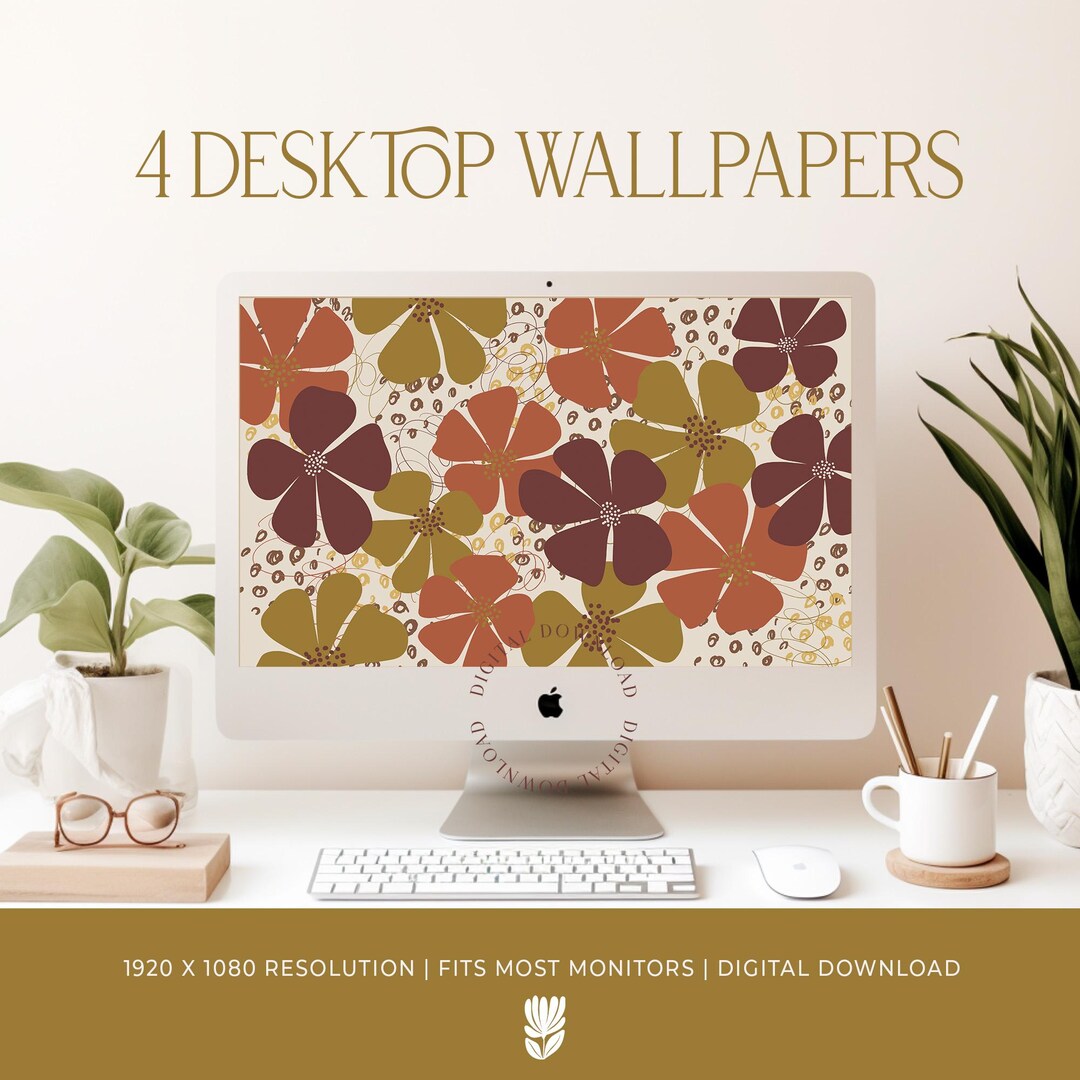 Boho Desktop Wallpaper Fall Colors Botanical Computer Wallpaper ...