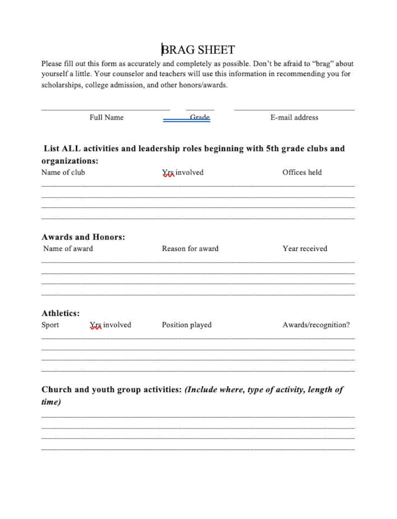 Digital Brag Sheet for Students - Etsy