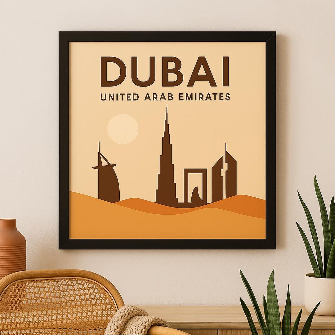 Dubai Minimalist Skyline Poster – 10x10 Framed Print | Modern Desert ...
