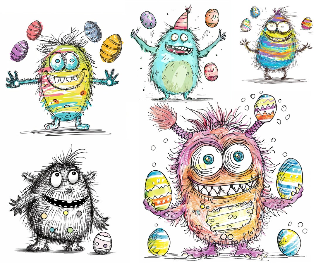 Easter Themed Scribblefreaks PNG Pack 5 Funny Monsters Celebrating ...