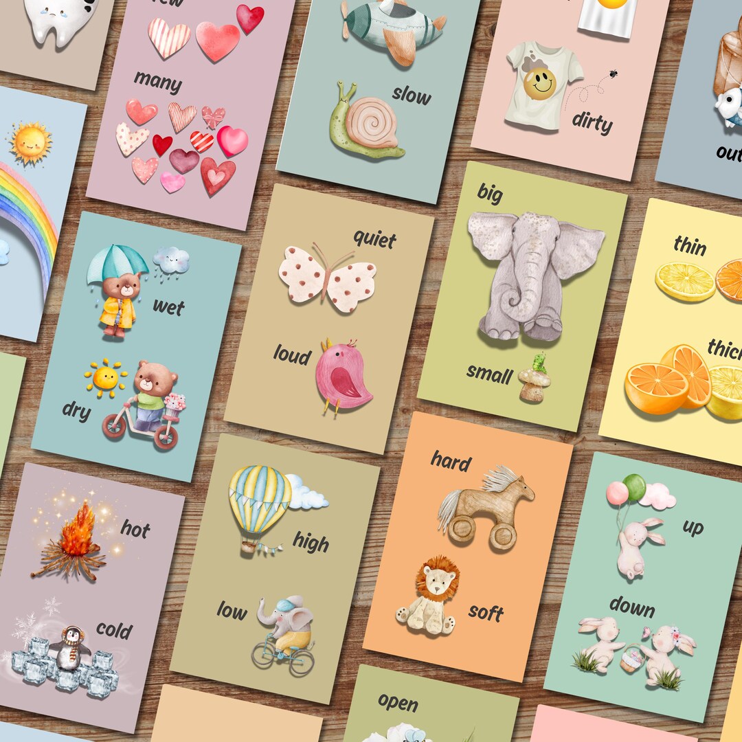 Digital Flashcards Opposites 21 Printable Cards Memory Toddlers ...