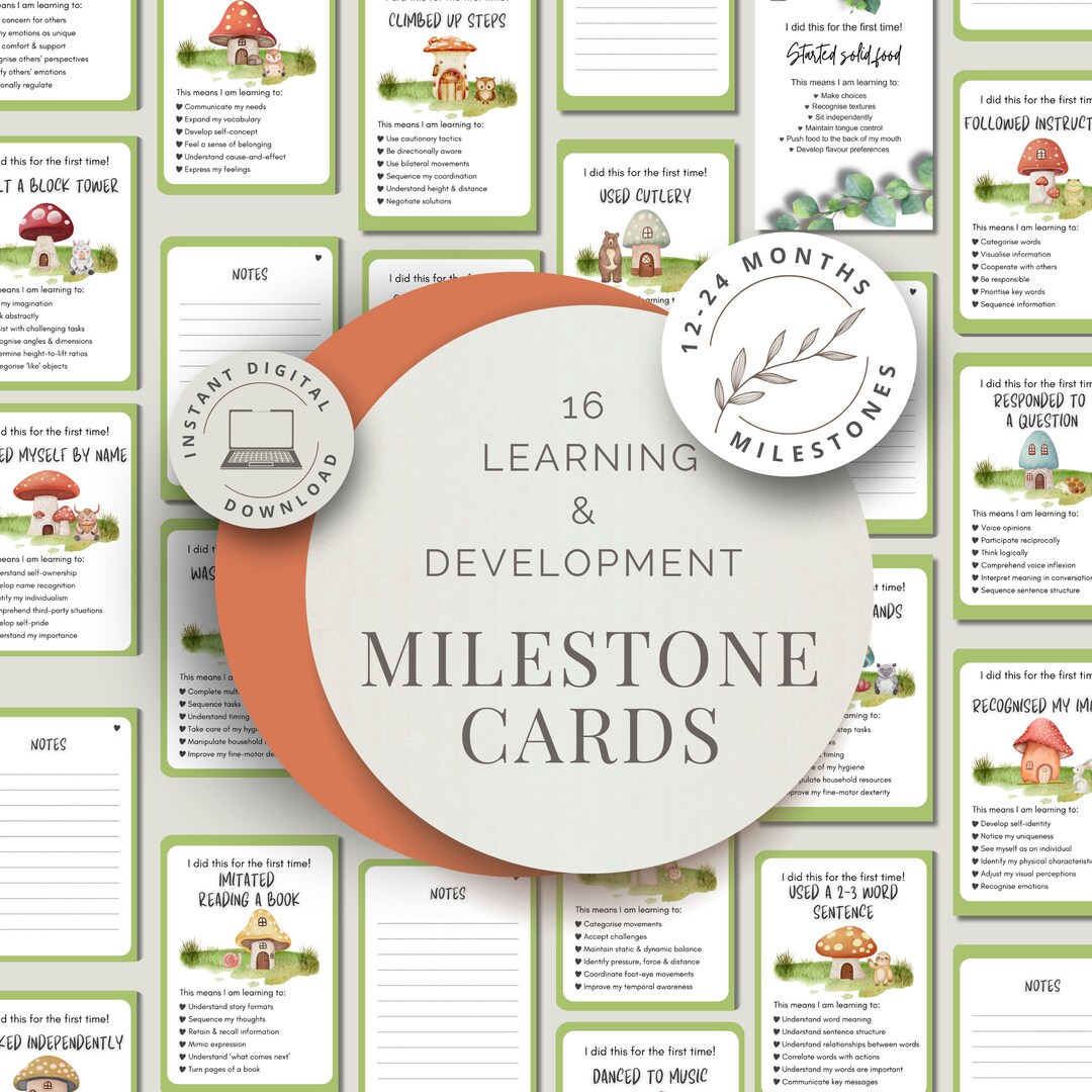Baby/toddler Learning and Development Milestone Cards 'toadstools ...