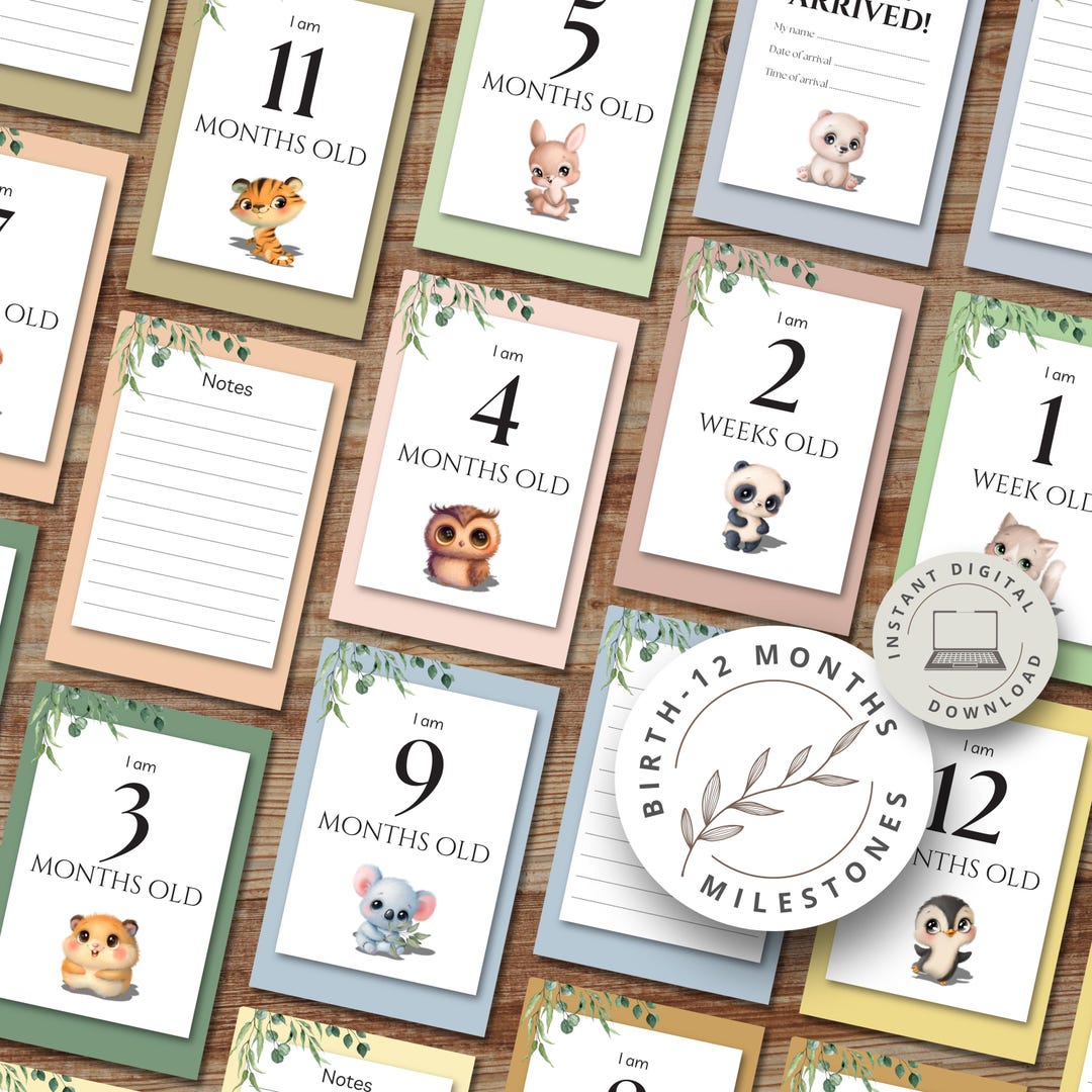 Digital Milestones From Birth-12 Months Baby Growth Milestone Cards ...