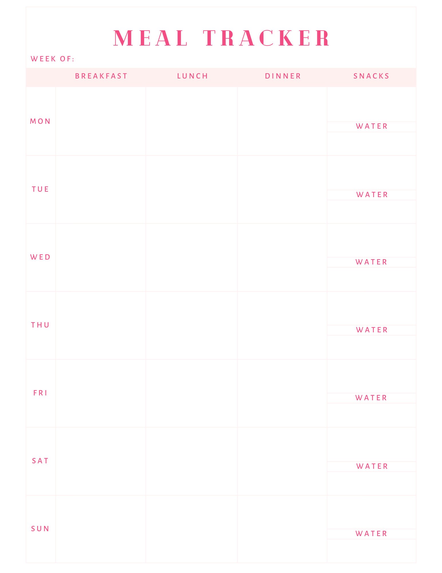 Meal Tracker Pink Printable, Meal Tracker Template, Diet Tracker ...