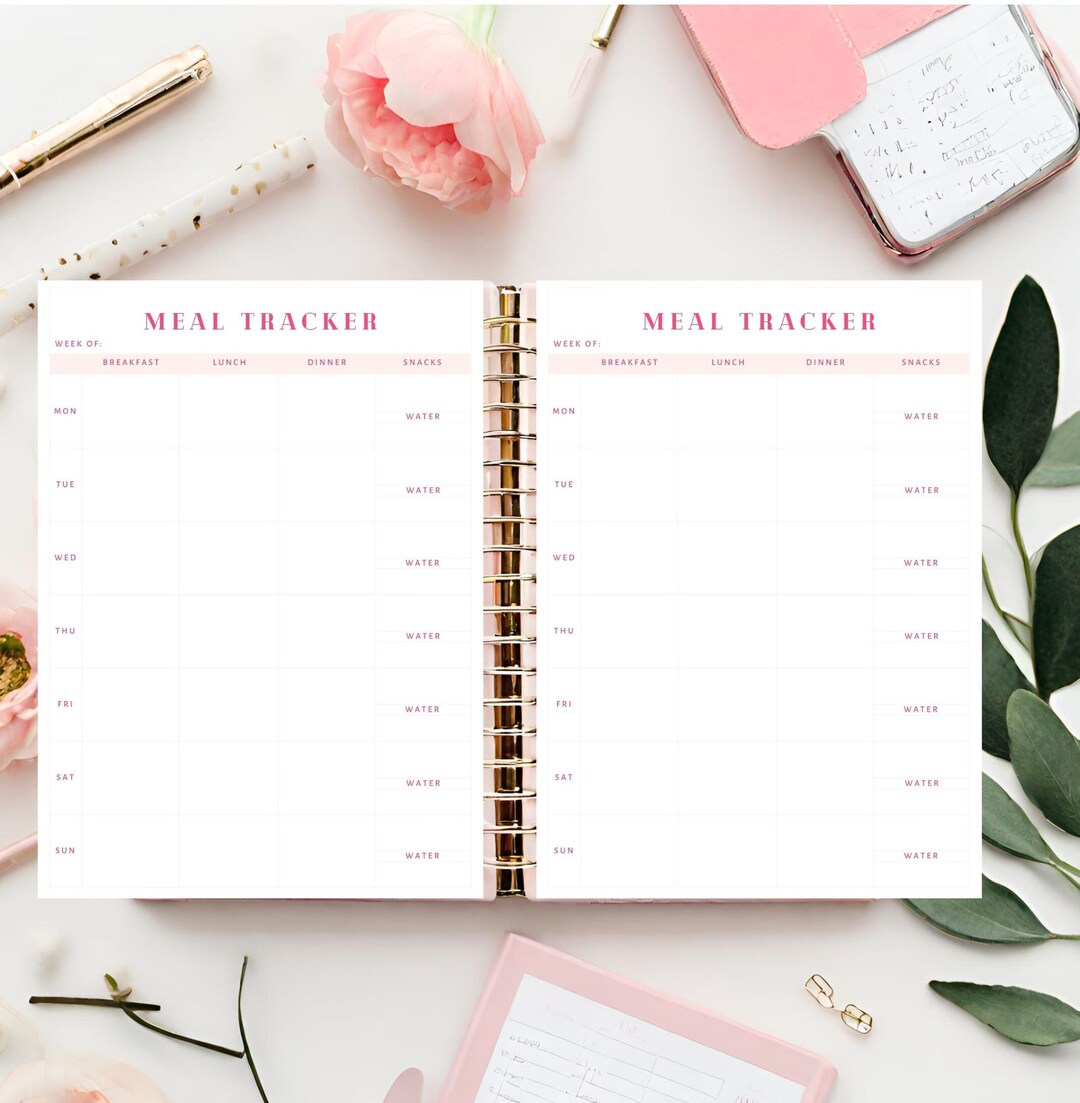 Meal Tracker Pink Printable, Meal Tracker Template, Diet Tracker ...