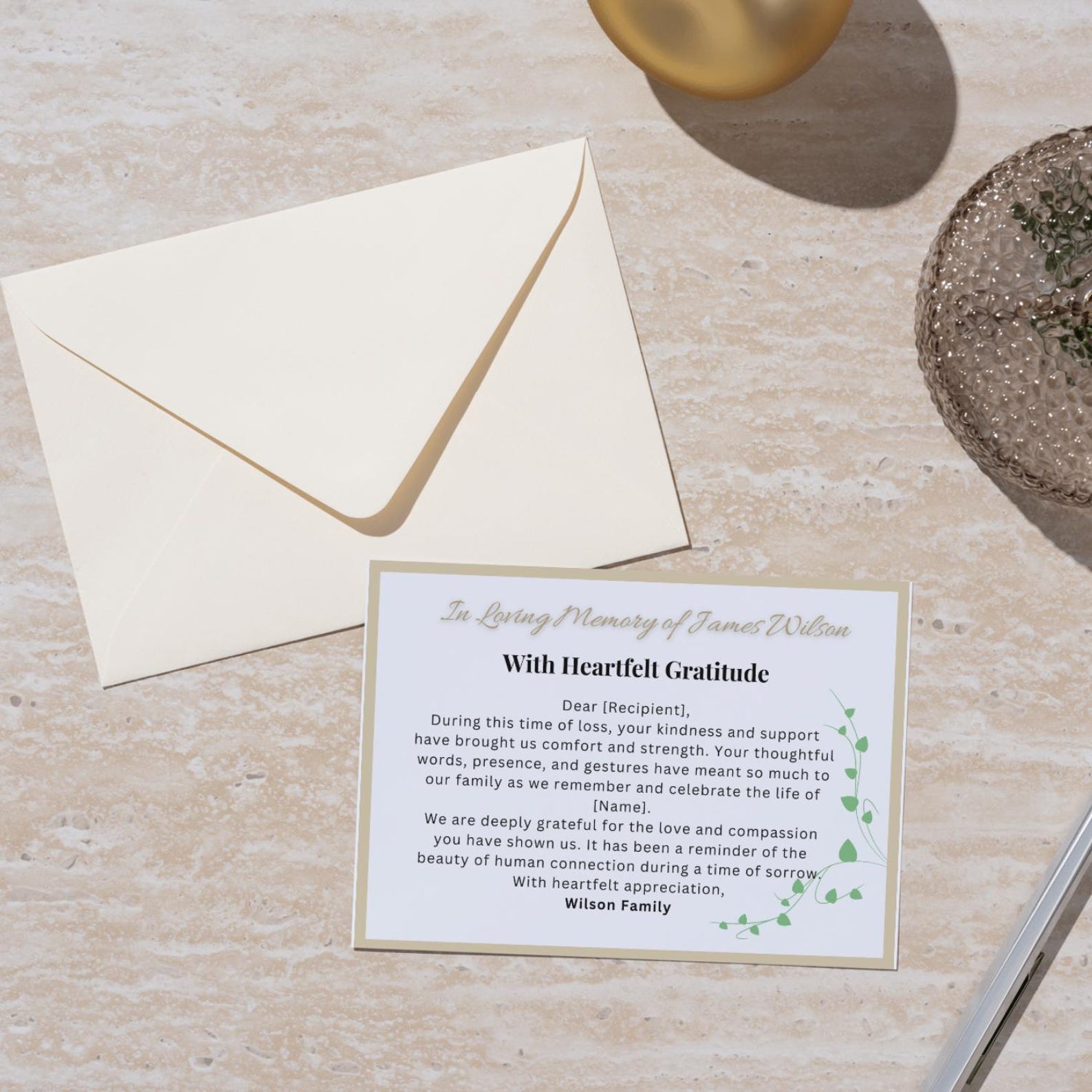 Thank You Card for Funeral Personalized | Editable Memorial Gratitude ...