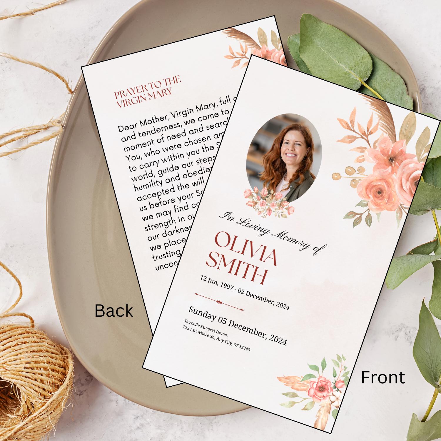 Prayer Funeral Card Canva - Christian Purple Custom Customized ...