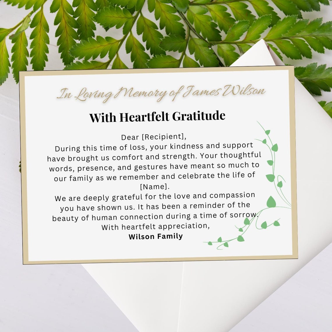 Thank You Card for Funeral Personalized | Editable Memorial Gratitude ...