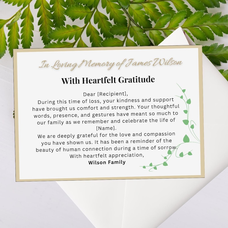 Thank You Card for Funeral Personalized | Editable Memorial Gratitude ...