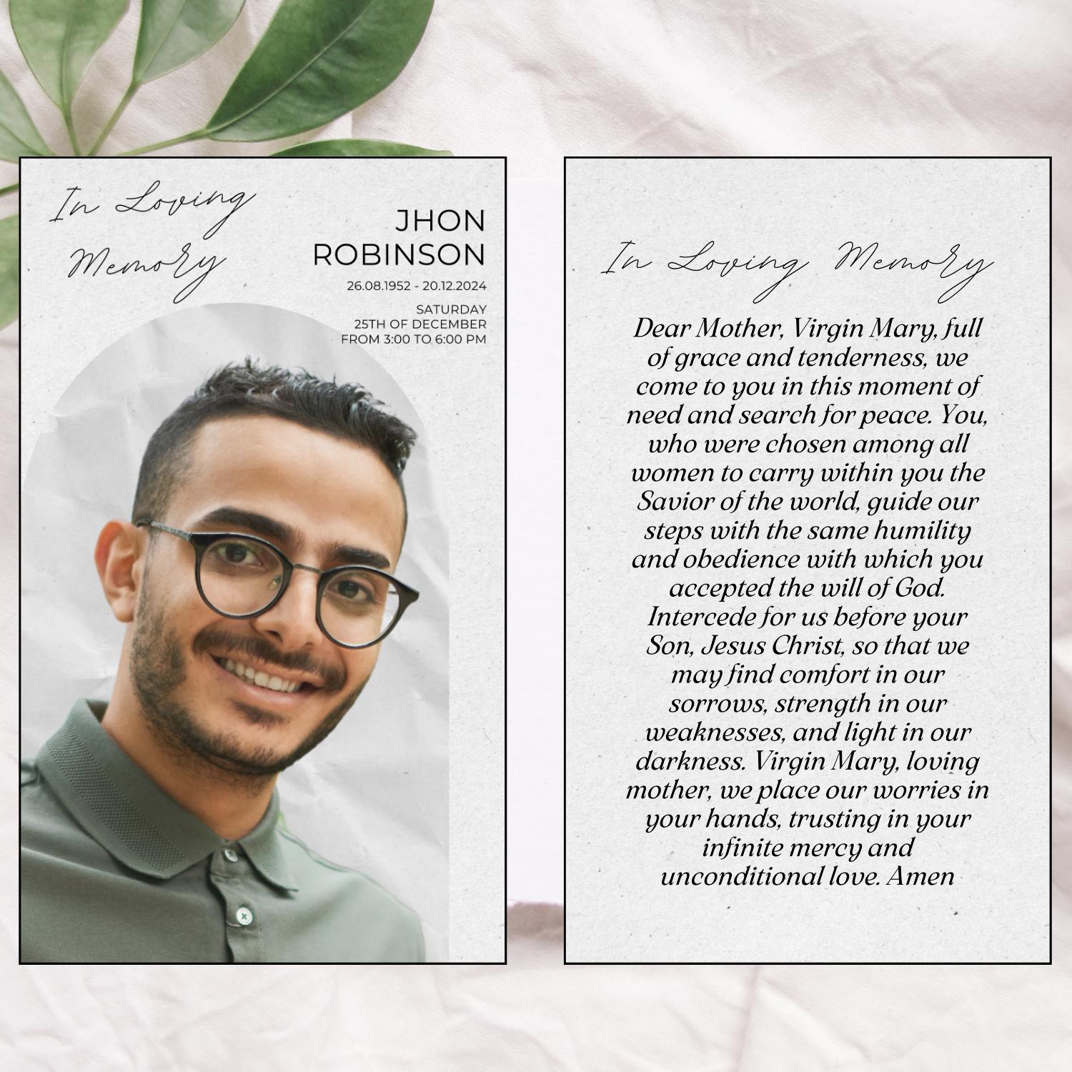 Prayer Cards Editable Funeral Prayer Card Template for Memorials ...