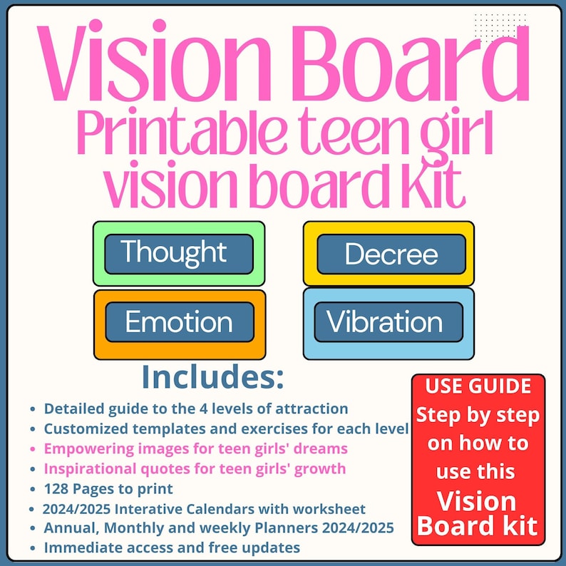 Printable Teen Girl Vision Board Vision Board Kit With 4 Levels of ...