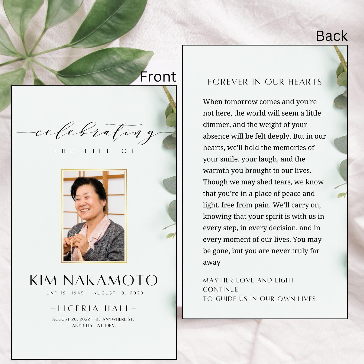 Printable Funeral Prayer Card | Custom Memorial Prayer Cards | Editable ...