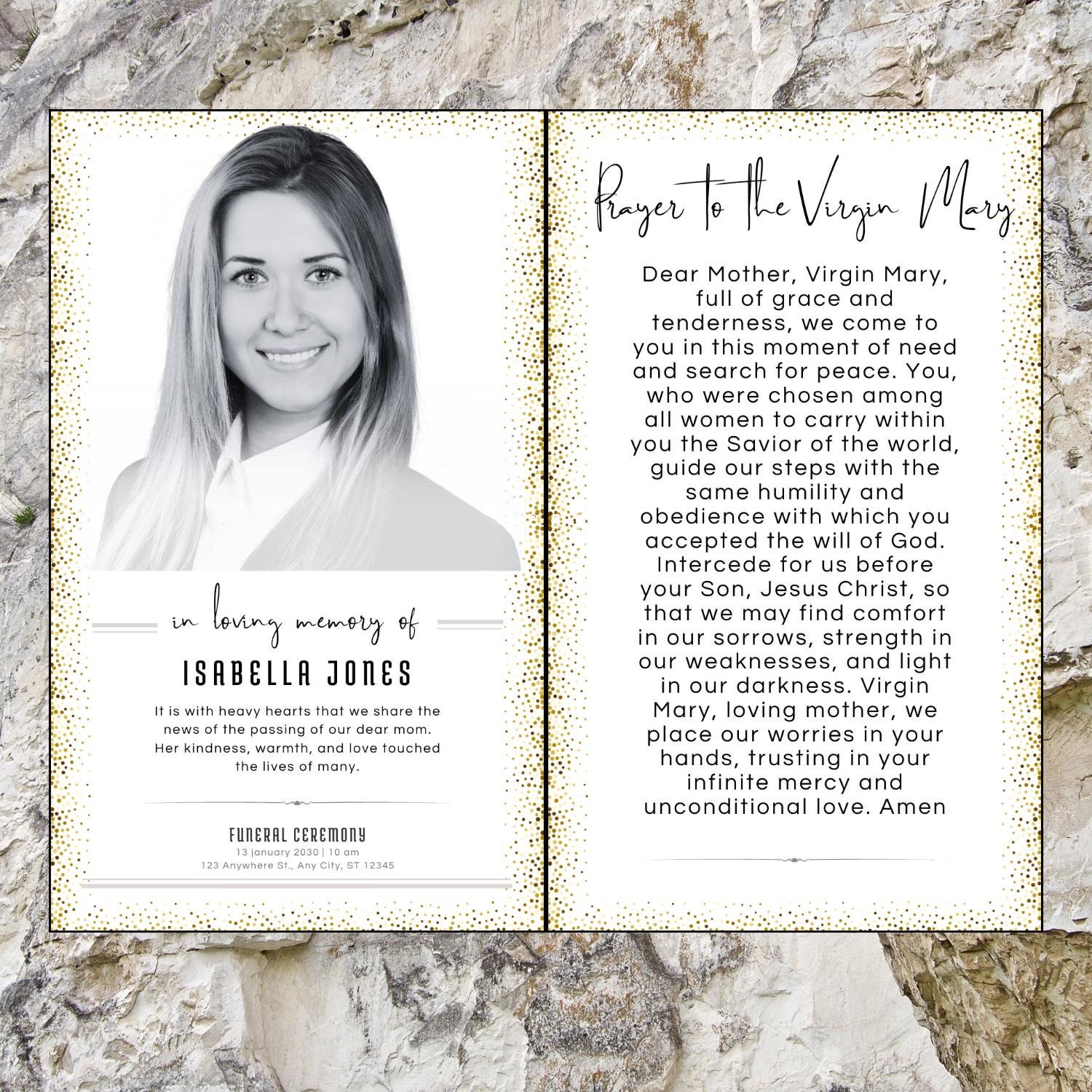Prayer Cards - Editable Funeral Prayer Card Template for Memorials ...