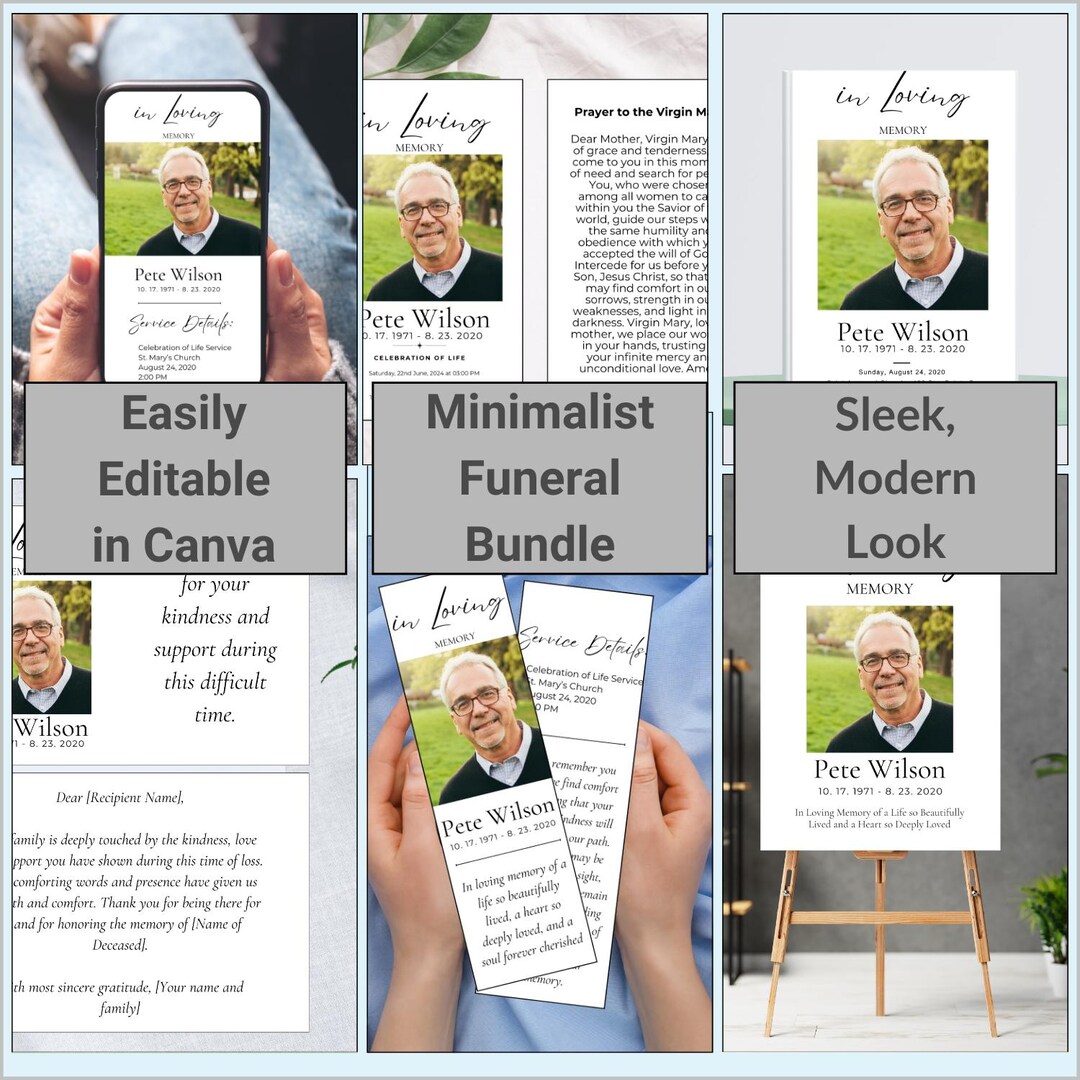 Minimalist Funeral Set Editable Funeral Bundle Modern Memorial Bundle ...