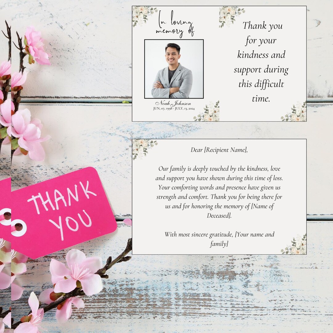 Funeral Thank You Card Template Editable Memorial Thank You Cards ...
