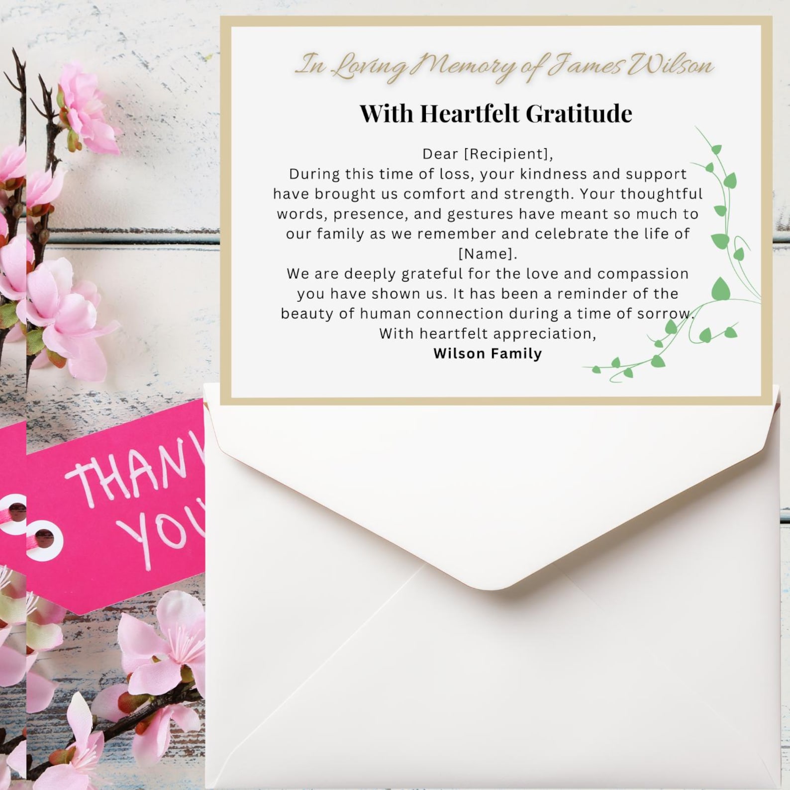 Thank You Card for Funeral Personalized | Editable Memorial Gratitude ...