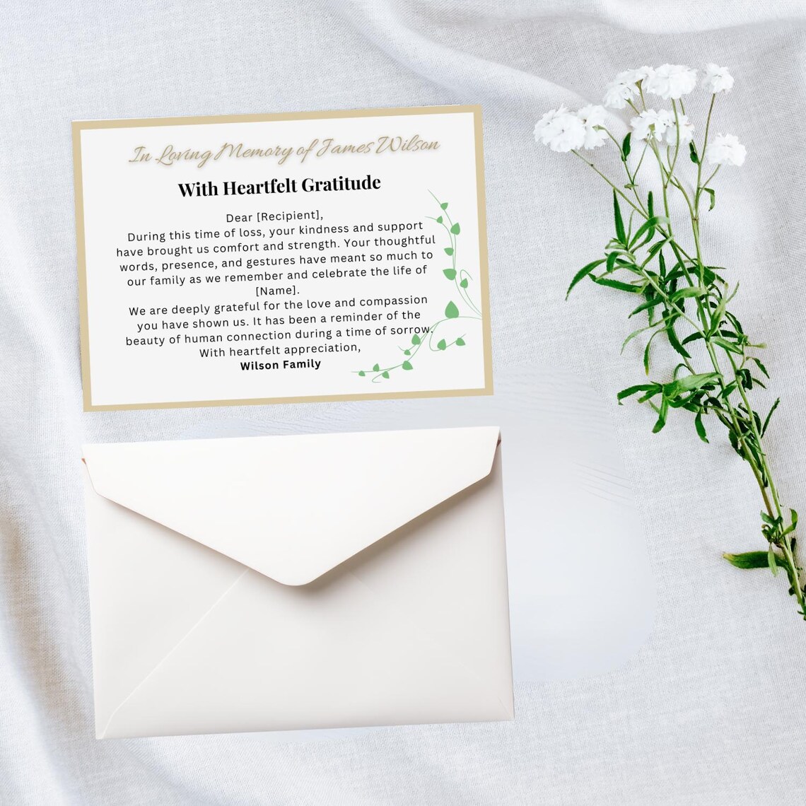 Thank You Card for Funeral Personalized | Editable Memorial Gratitude ...