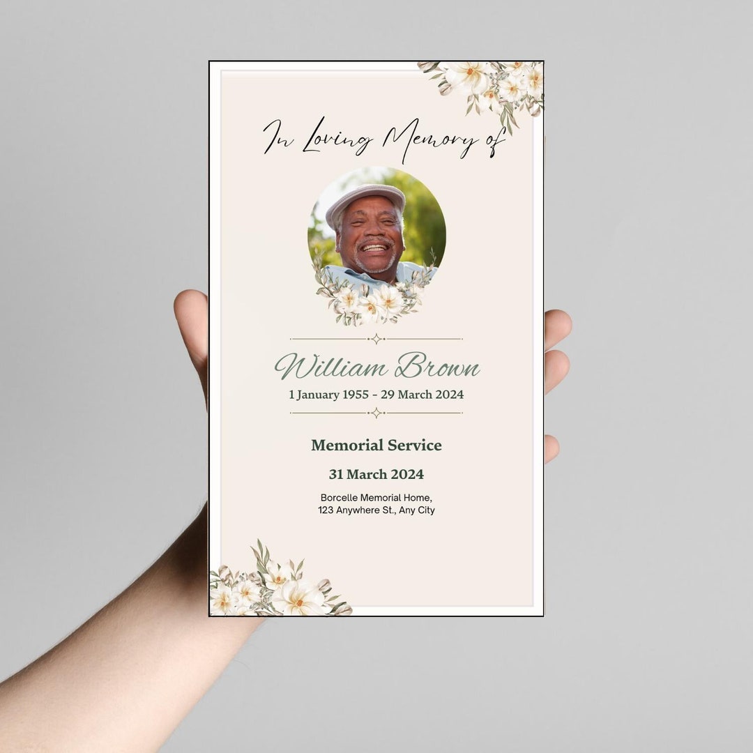 Funeral Prayer Card Template Memorial Prayer Cards With Custom Text Editable Keepsakes for ...