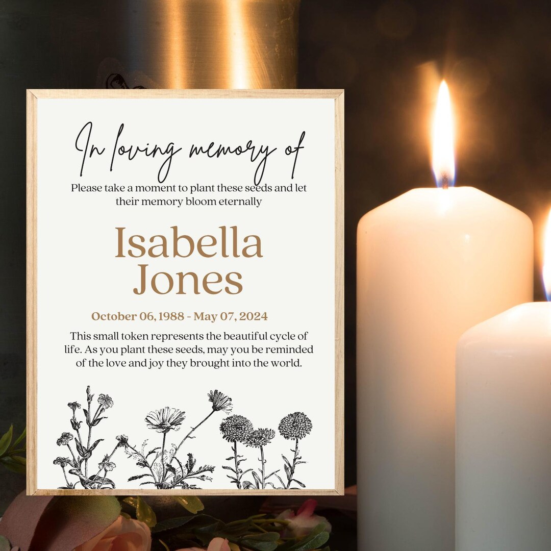 Bereavement Keepsake Poster PDF, Memorial Service Guest Gift, Sympathy ...