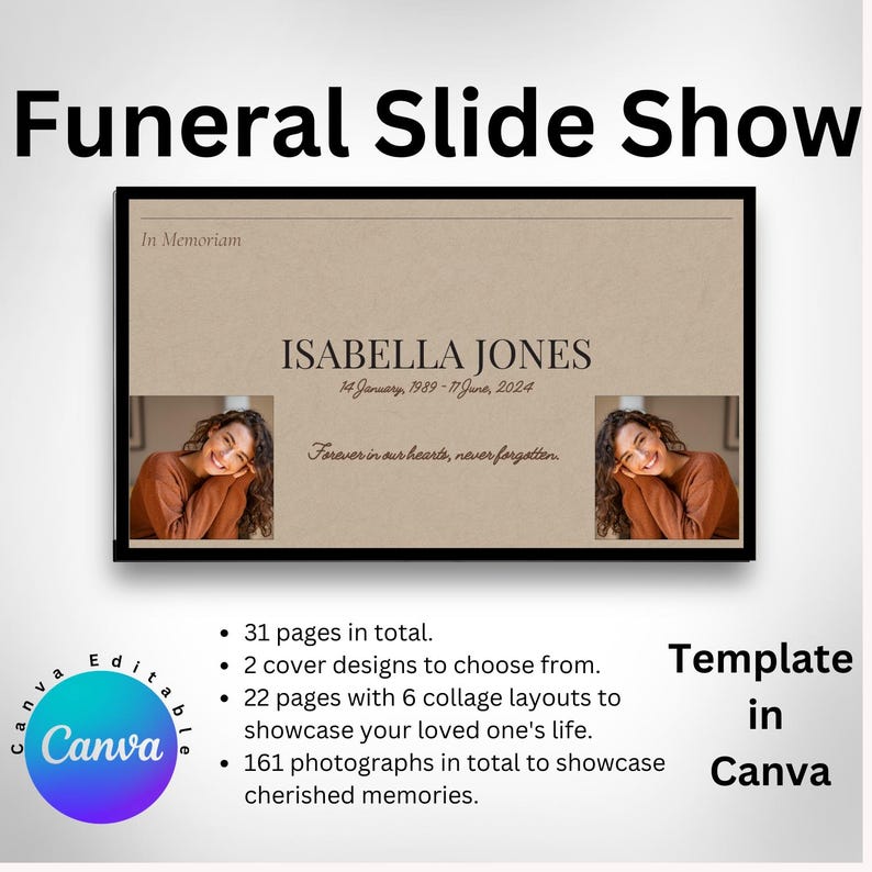FUNERAL POWERPOINT, Memorial Slideshow Template for Celebration of Life ...