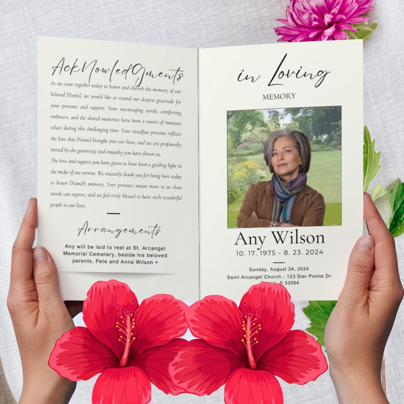 Editable Funeral Program Template Personalized Memorial Design Square ...