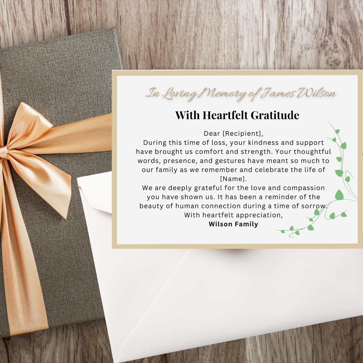 Thank You Card for Funeral Personalized | Editable Memorial Gratitude ...