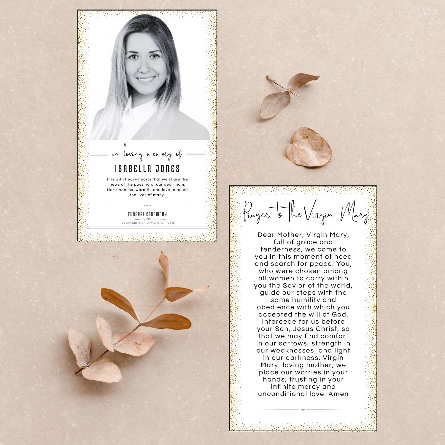 Prayer Cards - Editable Funeral Prayer Card Template for Memorials ...