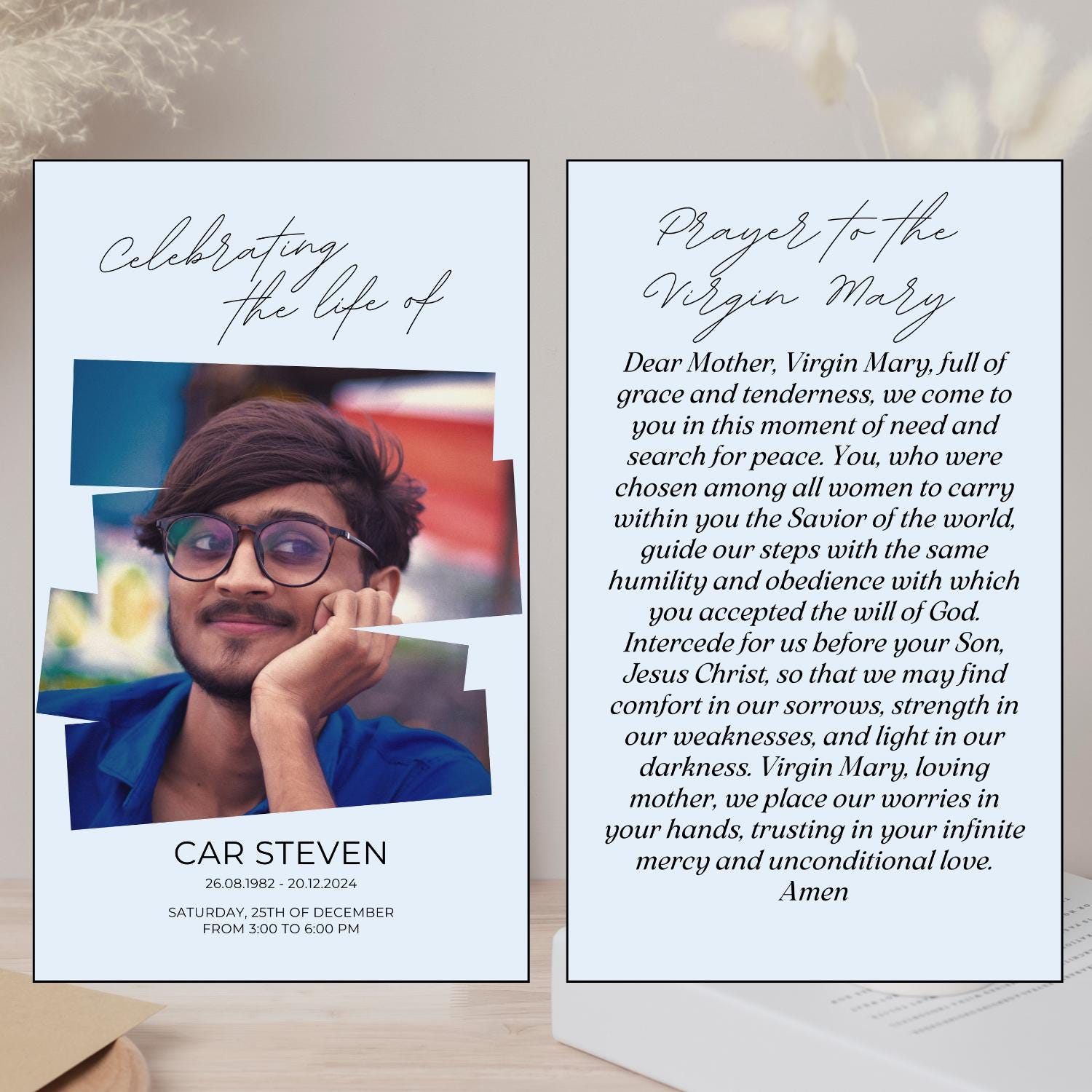 Prayer Cards - Editable Funeral Prayer Card Template for Memorials ...