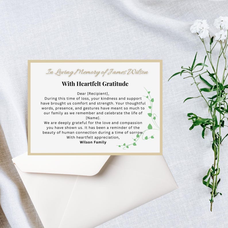 Thank You Card for Funeral Personalized | Editable Memorial Gratitude ...