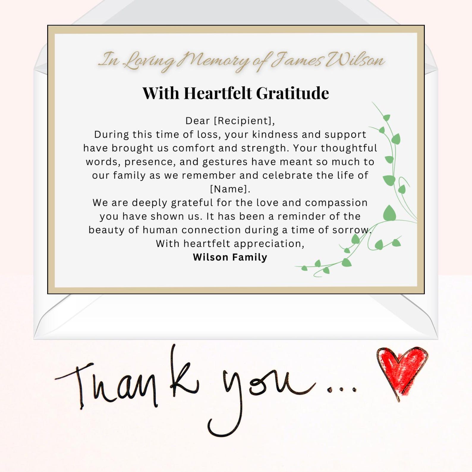 Thank You Card for Funeral Personalized | Editable Memorial Gratitude ...