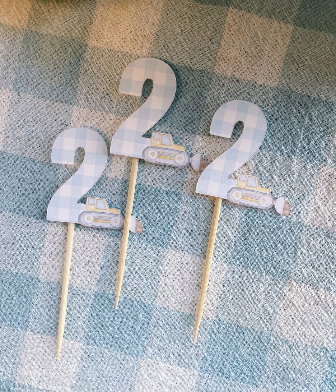 Blue Gingham Construction Themed Number Cupcake Topper / Classy ...