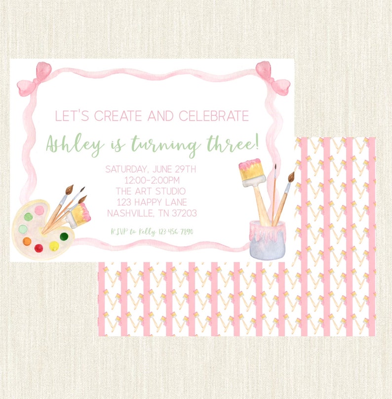 DIGITAL Art Birthday Invitation / Printable Adorable Art Theme Birthday ...