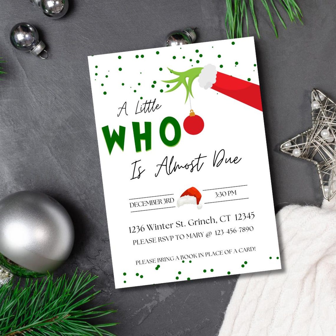 The Grinch A Little Who is Almost Due Baby Shower Invitation Template ...