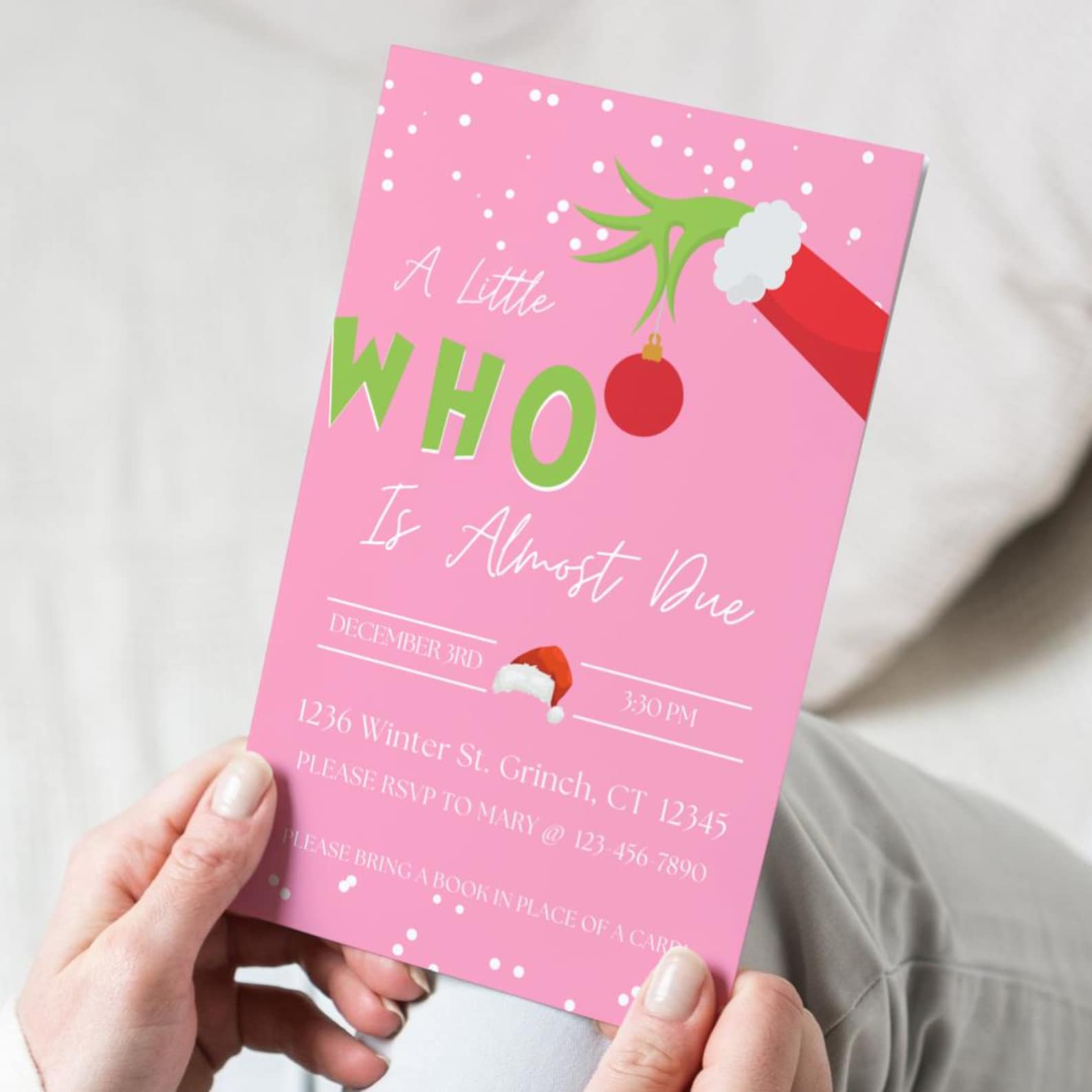 The Grinch A Little Who is Almost Due Baby Shower Invitation Template ...