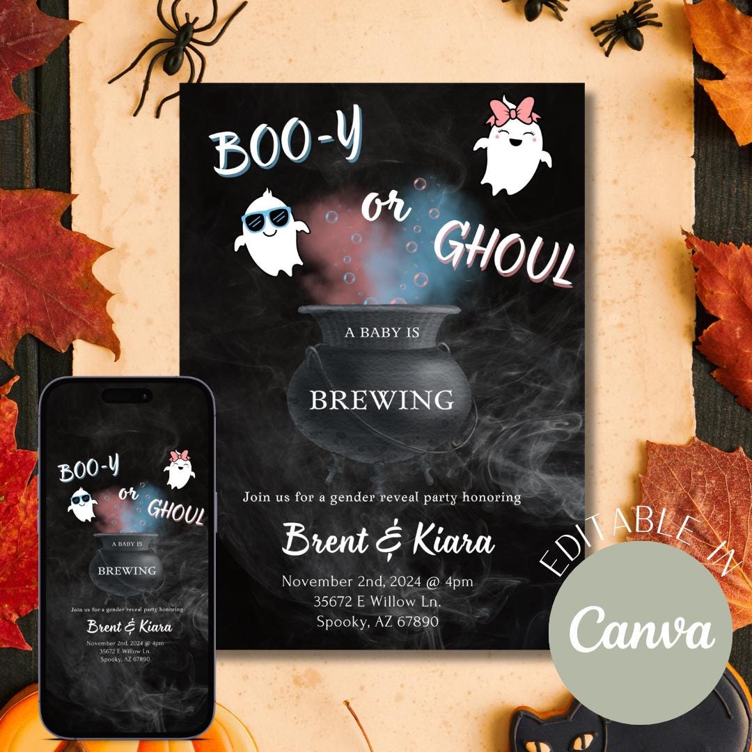 A Baby is Brewing Boo-y or Ghoul Halloween Gender Reveal Invitation ...