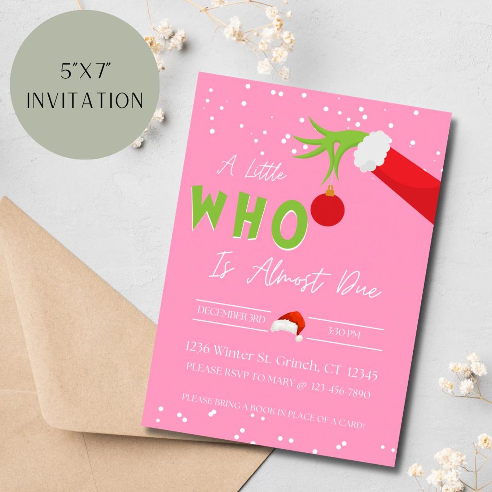 The Grinch A Little Who is Almost Due Baby Shower Invitation Template ...