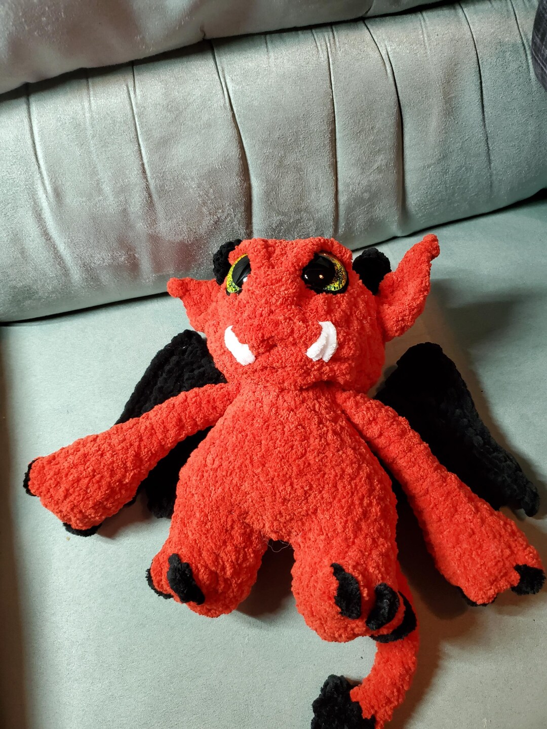 Demon Gargoyle Plush, Poseable Arms, Large Wings, Hand Painted Safety ...