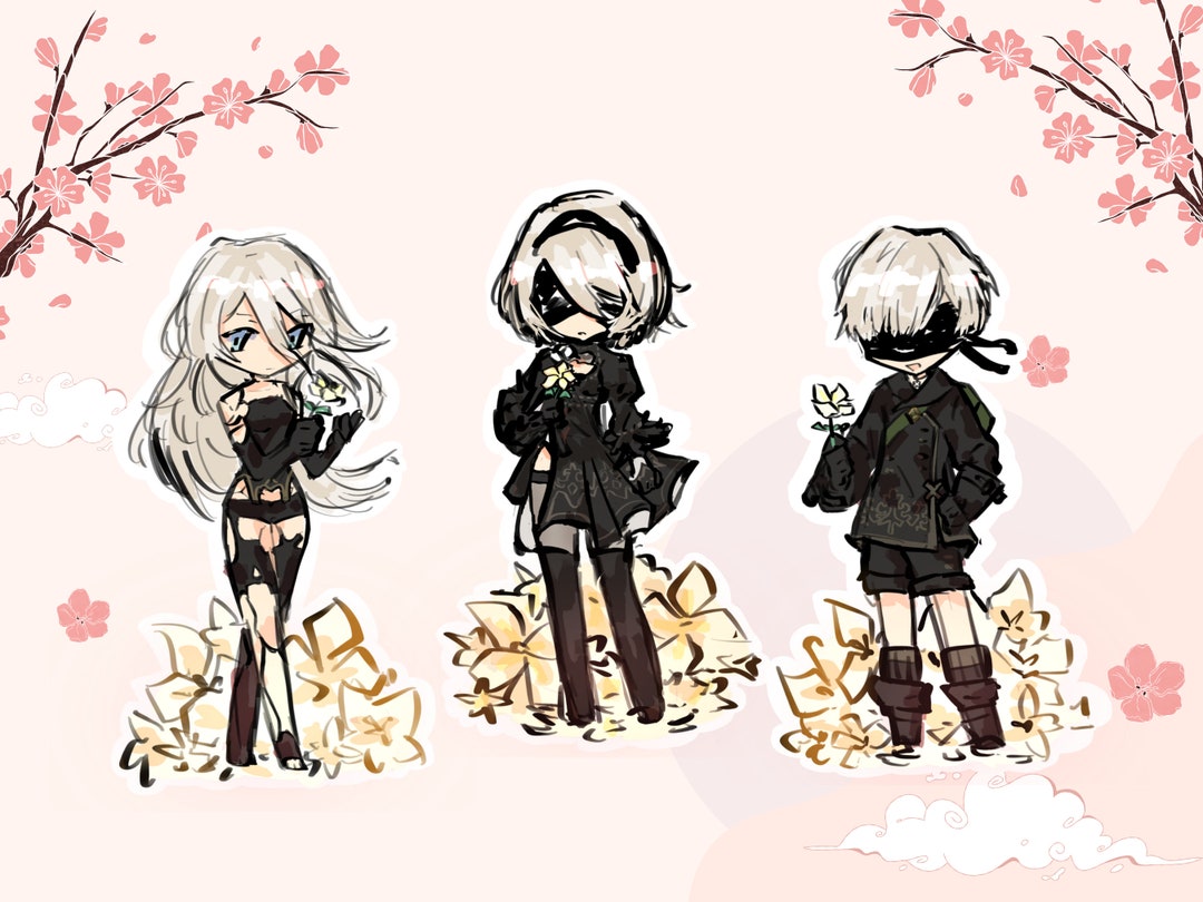 Nier:automata | 2B/9S/A2 Chibi Weatherproof Sticker Set | Cute Decals ...