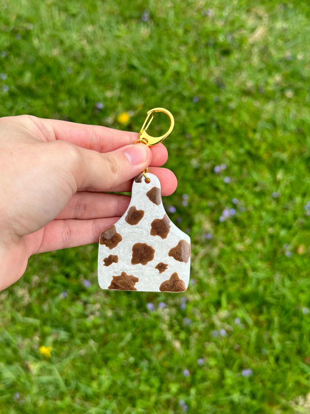 Customizablemica Cow Print Cow Tag Keychain - Etsy