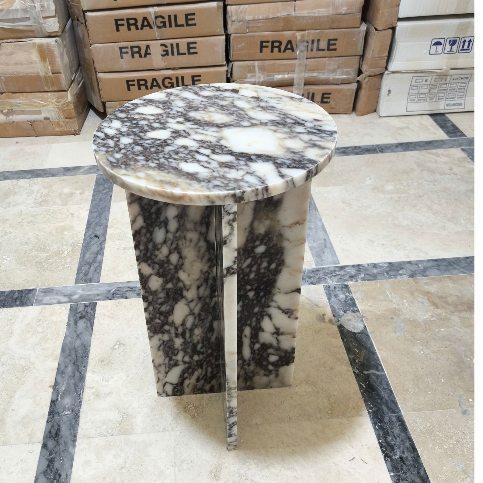 Ready to Ship, Calacatta Viola Marble Side Table, Handcrafted Marble ...