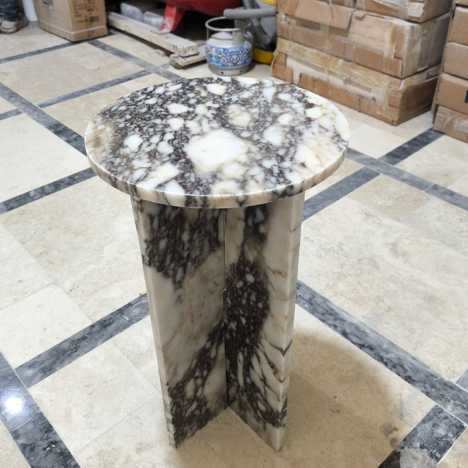 Ready to Ship, Calacatta Viola Marble Side Table, Handcrafted Marble ...