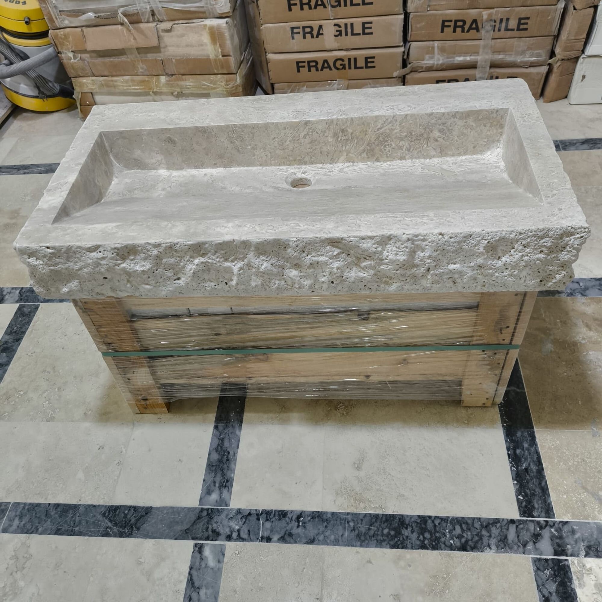 Travertine Split Face Marble Sink, Rustic Design, Ramp Drain Marble ...