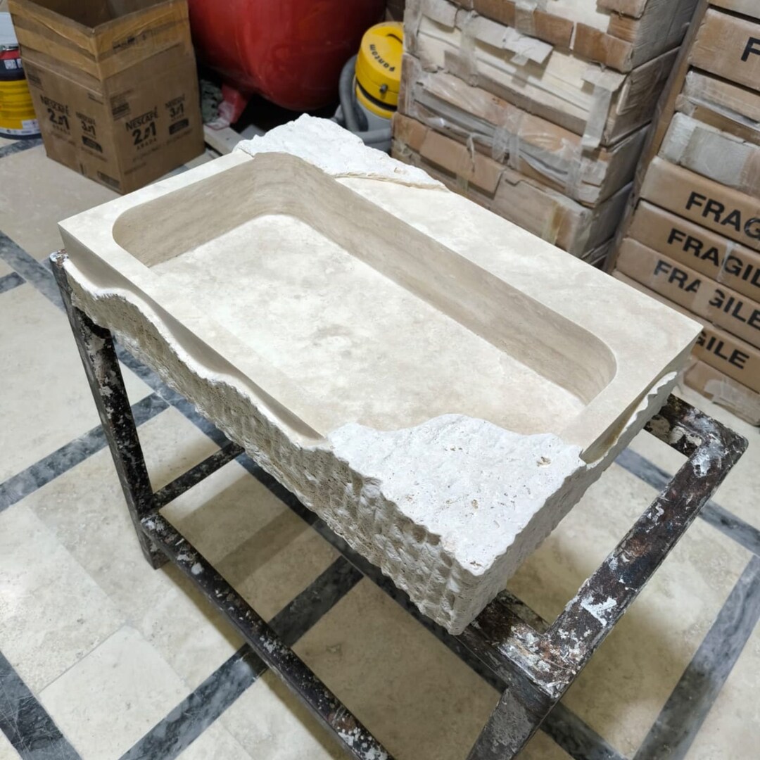Travertine Square Sink, Split Face Design, Sinks for Bathroom, Wall ...