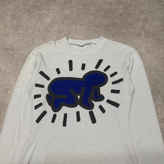 80's Rare Vintage Keith Haring Grey Long Sleeve T-Shi… - Gem