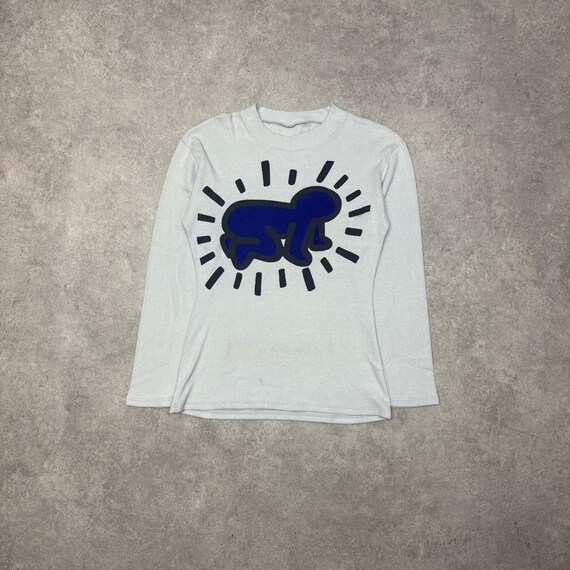 80's Rare Vintage Keith Haring Grey Long Sleeve T-Shi… - Gem