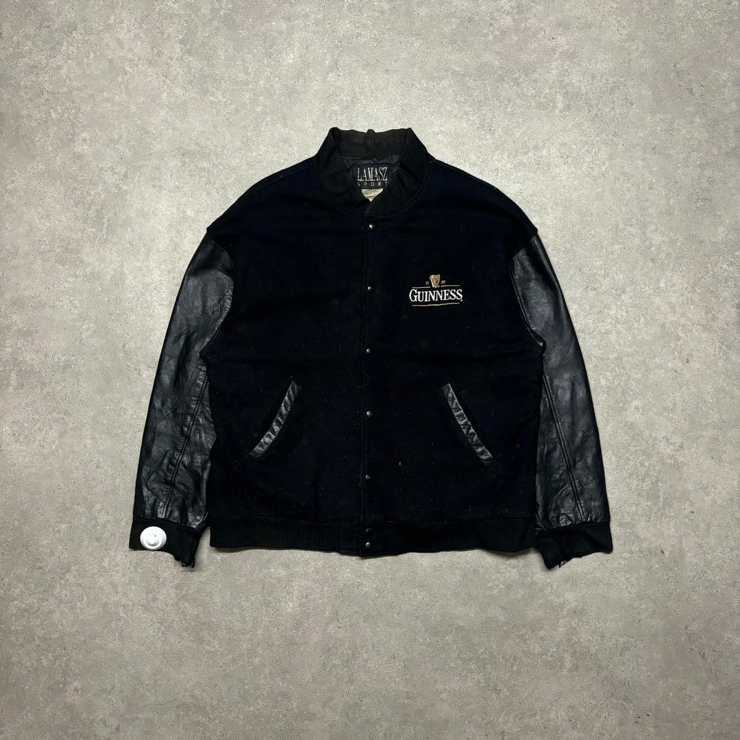 Vintage Guinness Varsity Black Leather Jacket (L) - Etsy