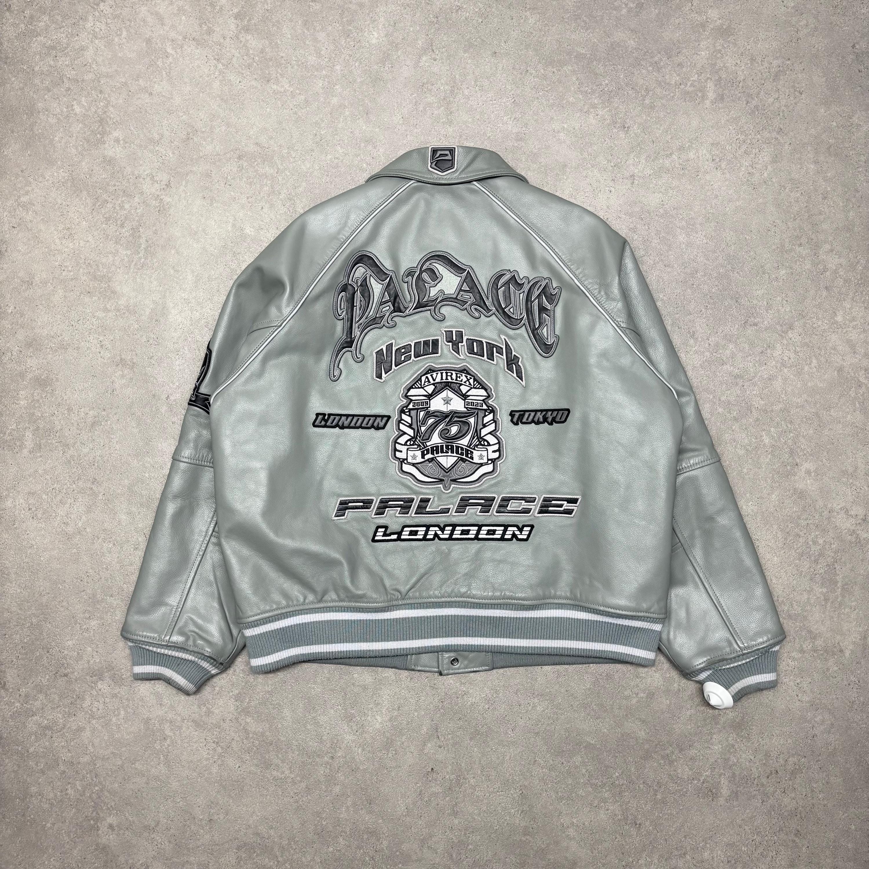 Palace X Avirex Grey Leather Jacket (L) - Etsy Palace X Avirex Grey Leather Jacket (L) - Etsy