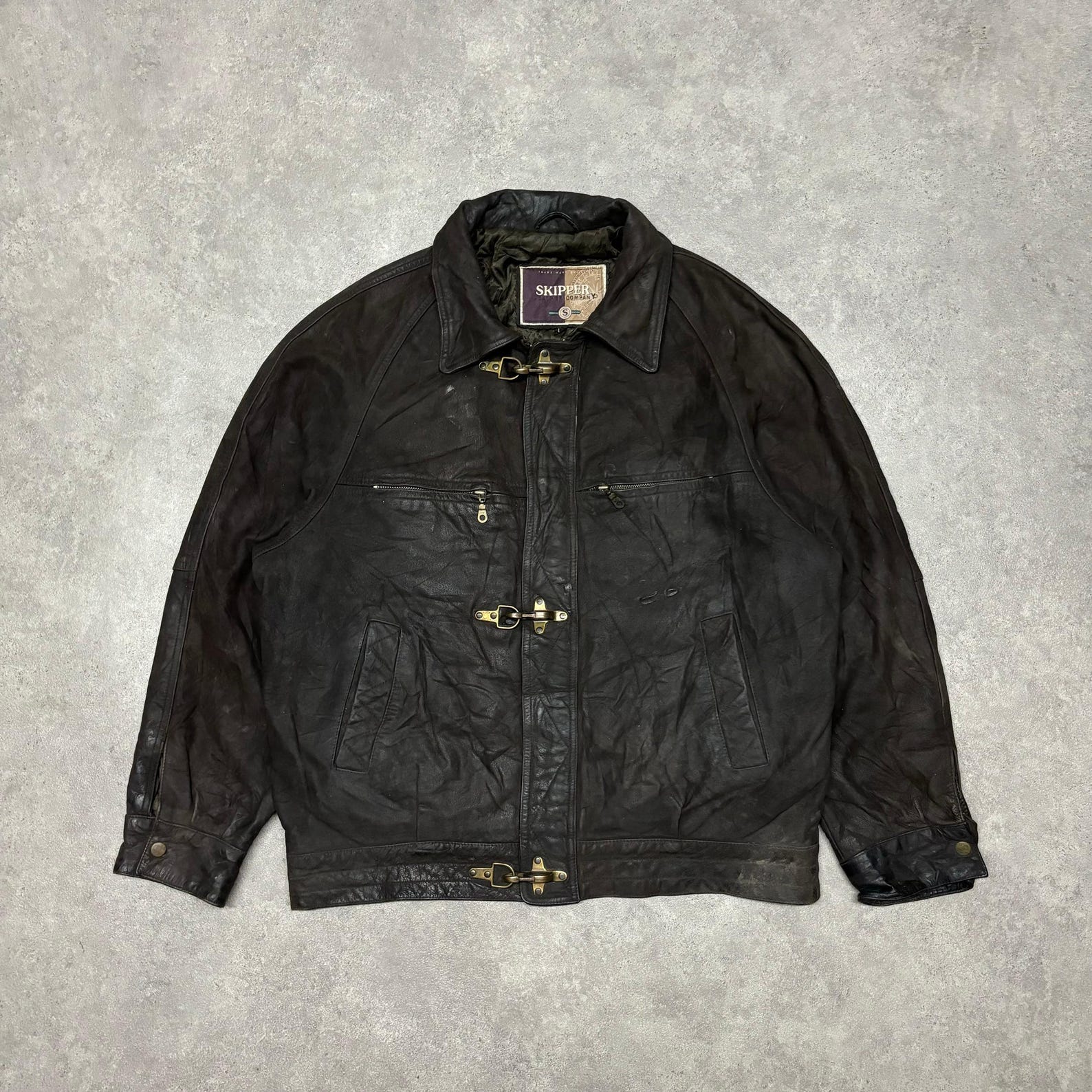 Vintage Fireman Clasp Brown Leather Jacket (L) - Etsy